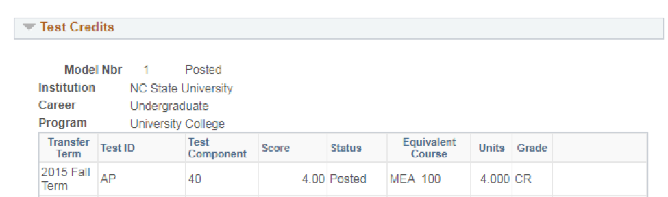 Transfer Credit Reports | MyPack Portal User Guide | NC State University
